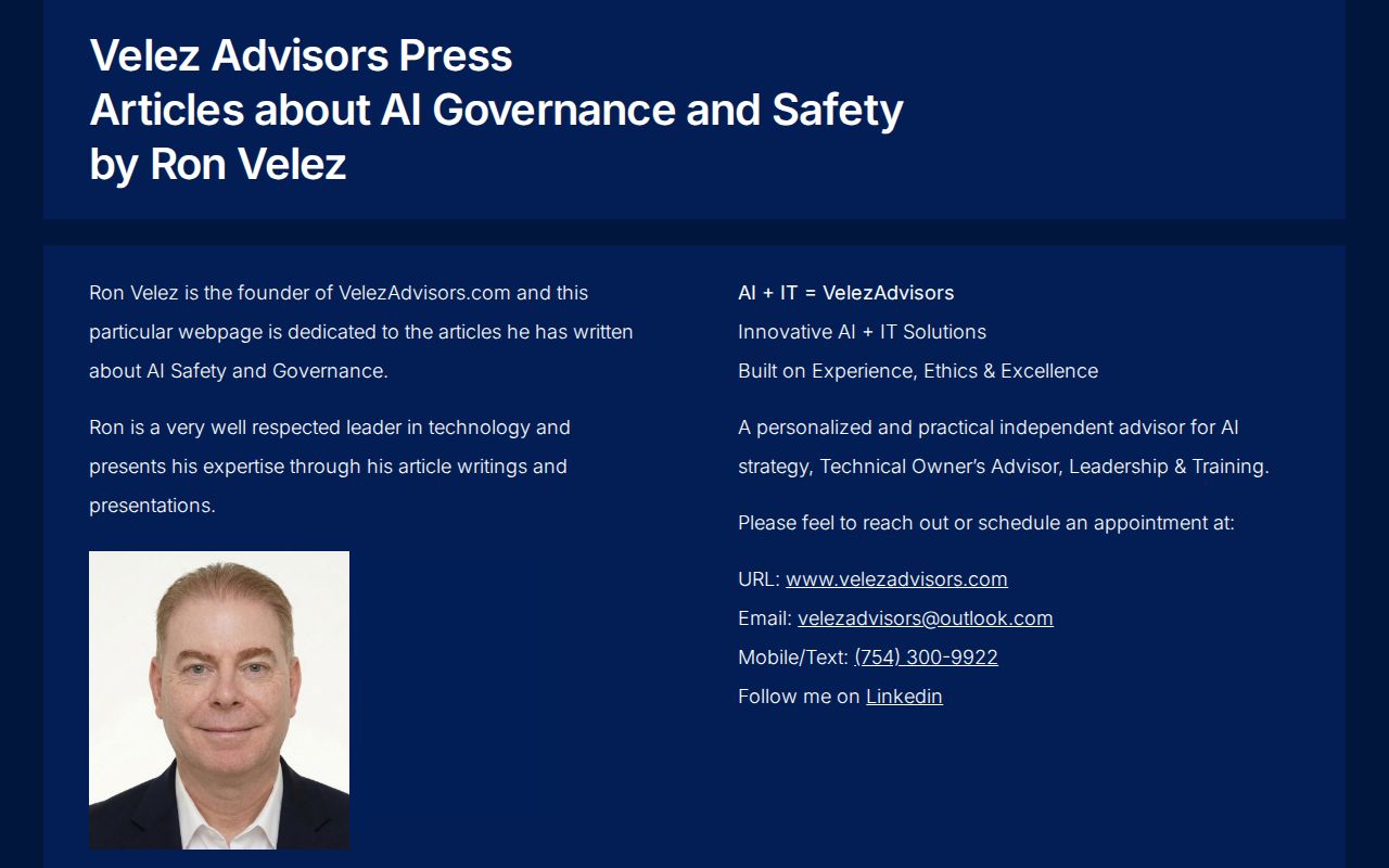 Ron Velez - AI Governance and Safety Author